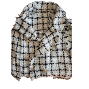 Unbranded | Jackets & Coats | Blackwhite Plaid Frayed Edge Tweed Double ...